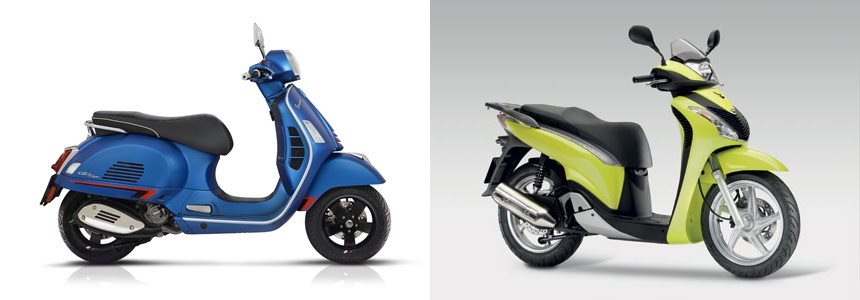 Motorrad Vergleich Vespa GTS 125 i.e. Super Sport 2020 vs. Honda SH125i 2009