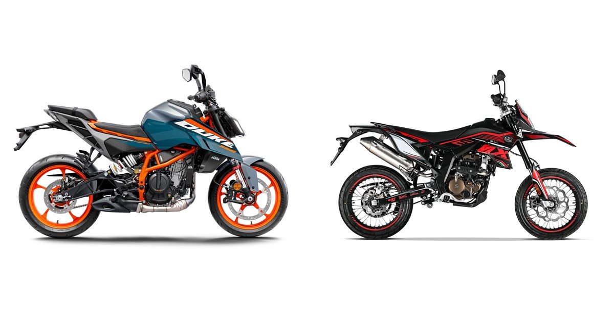 Motorrad Vergleich KTM 390 Duke 2024 vs. FB Mondial SMX 125i Supermoto 2022