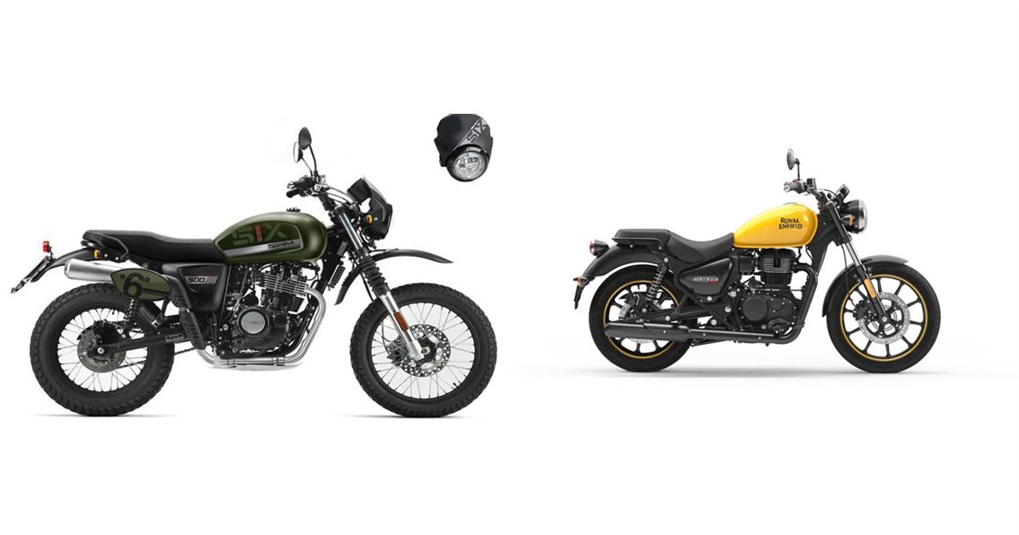 Motorrad Vergleich SWM Six Days 500 2022 vs. Royal Enfield Meteor 350 Fireball 2023