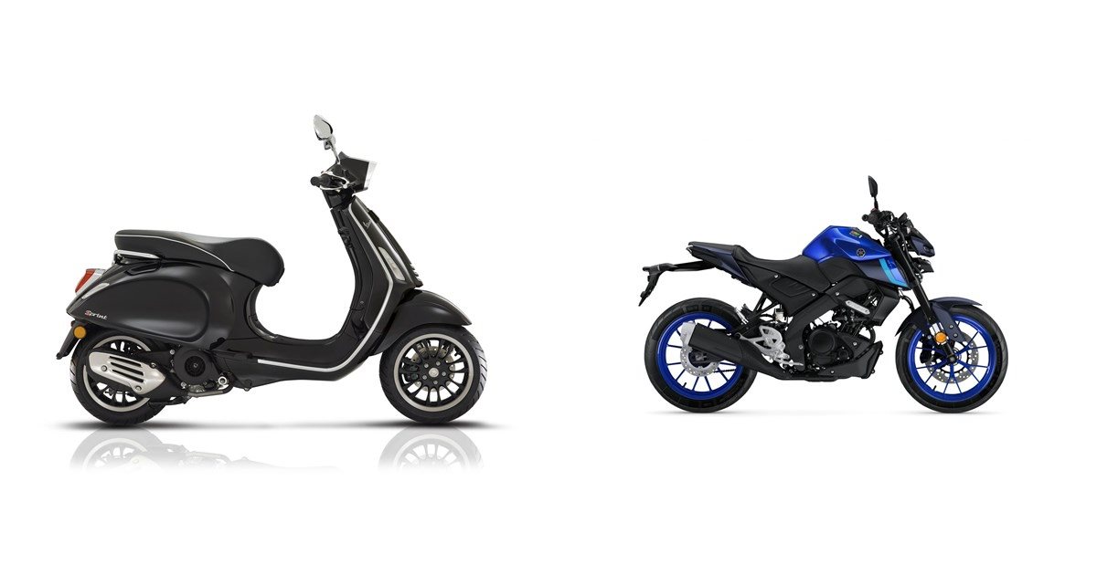 Motorrad Vergleich Vespa Sprint 125 i.e. 3V 2018 vs. Yamaha MT-125 2023