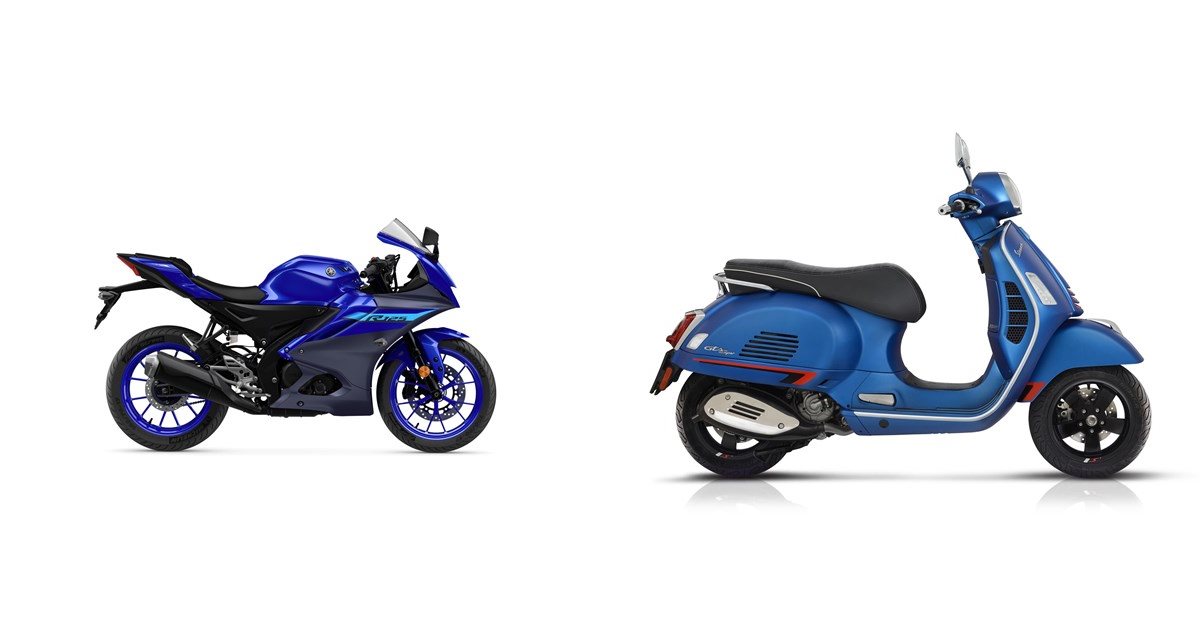 Motorrad Vergleich Yamaha R125 2024 vs. Vespa GTS 125 i.e. Super Sport 2020