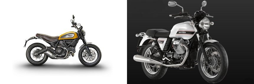 Motorrad Vergleich Ducati Scrambler Classic 2015 vs. Moto Guzzi V7 ...