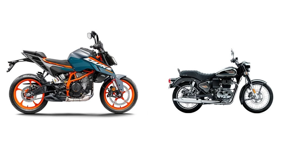 Motorrad Vergleich KTM 390 Duke 2024 vs. Royal Enfield Bullet 350 2024