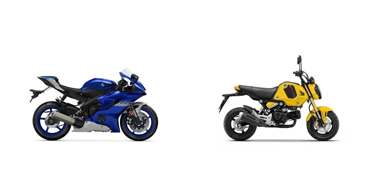 Motorrad Vergleich Yamaha YZF-R6 2020 vs. Honda MSX125 Grom 2024