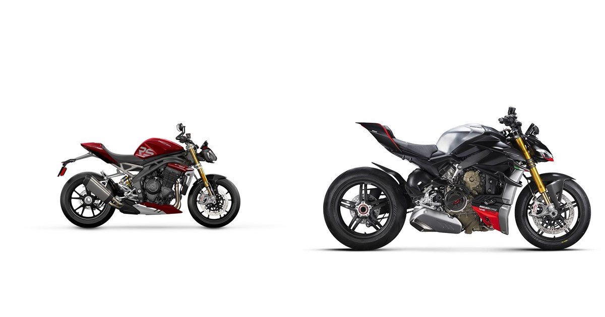 Motorrad Vergleich Triumph Speed Triple 1200 RS 2024 vs. Ducati Streetfighter V4 SP2 2023