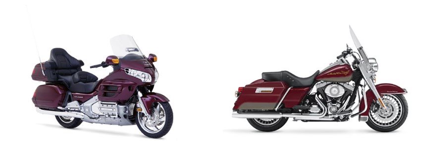Motorrad Vergleich Honda GL 1800 Goldwing 2005 vs. Harley-Davidson Road ...