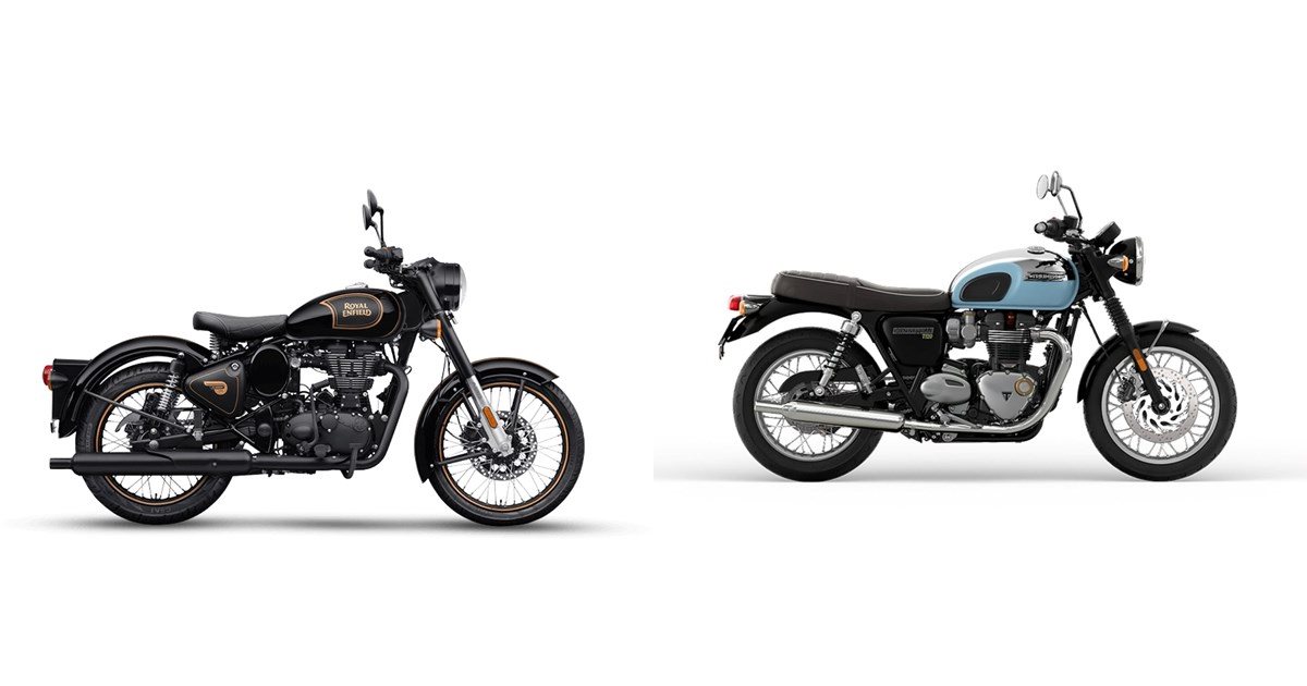 Royal Enfield Classic 500 Tribute Black 2020 vs Triumph BONNEVILLE T120 ...
