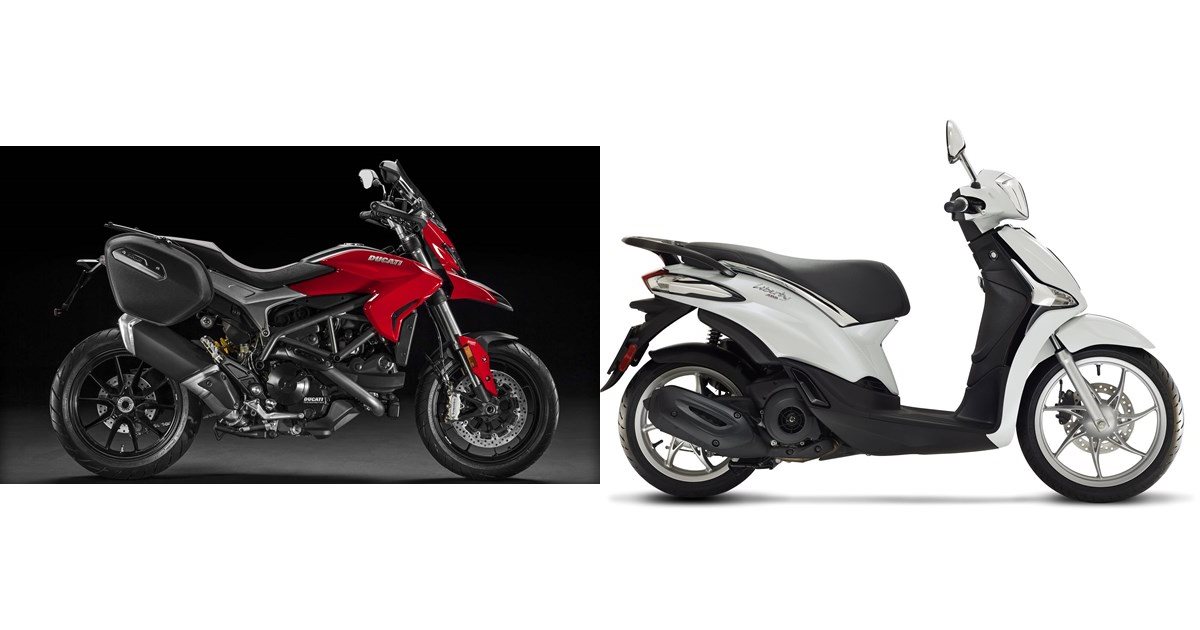 Motorrad Vergleich Ducati Hyperstrada 939 2017 vs. Piaggio Liberty 125 2024