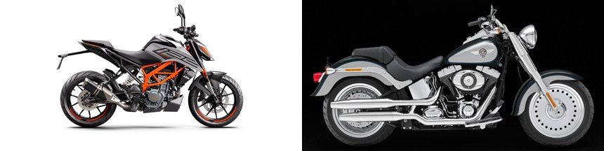 Motorrad Vergleich KTM 125 Duke 2021 vs. Harley-Davidson Softail Fat ...