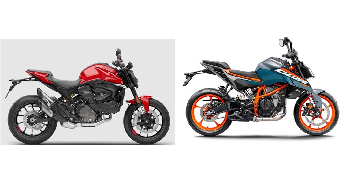 Motorrad Vergleich Ducati Monster 2022 vs. KTM 390 Duke 2024