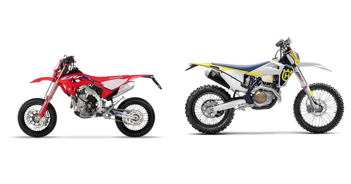 Motorrad Vergleich Red Moto CRF 450RX Supermoto 2022 vs. Husqvarna FE 450 2023