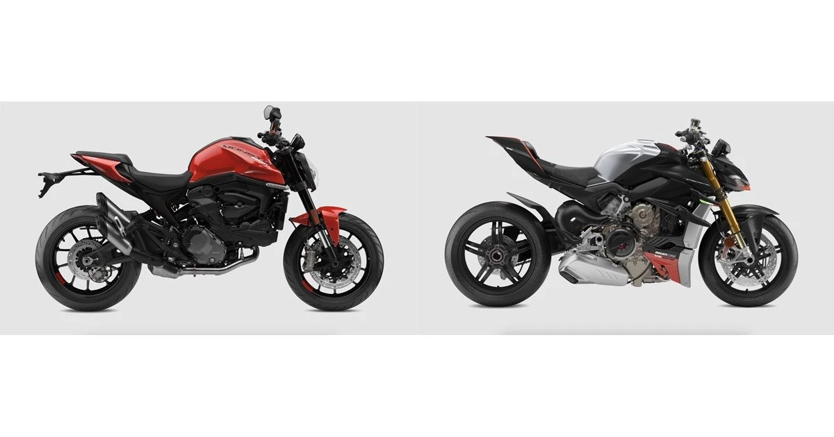 Motorrad Vergleich Ducati Monster 2024 vs. Ducati Streetfighter V4 SP2 2024