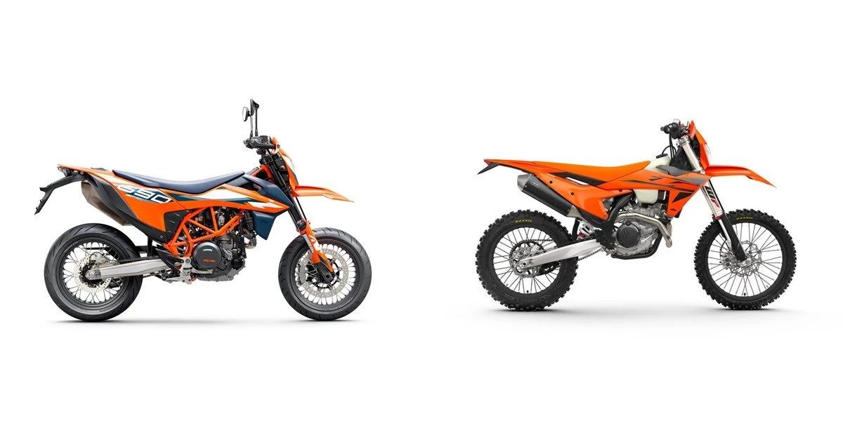 Motorrad Vergleich KTM 690 SMC R 2023 vs. KTM 500 EXC-F 2025