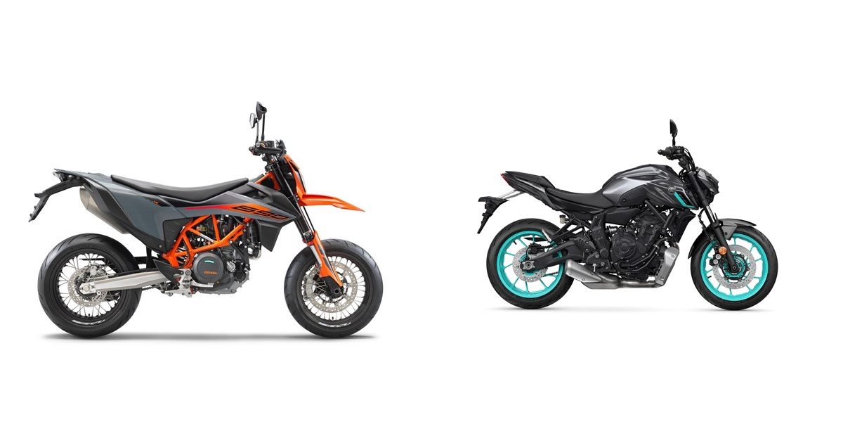 Motorrad Vergleich KTM 690 SMC R 2021 vs. Yamaha MT-07 2024