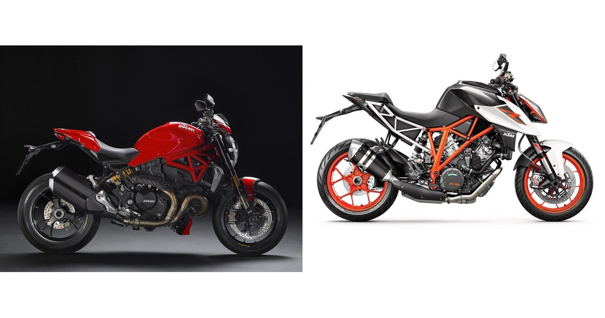 Motorrad Vergleich Ducati Monster 1200 R 2019 vs. KTM 1290 Super Duke R ...