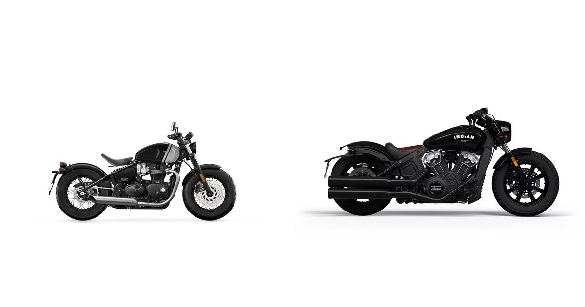 Comparaison des motos Triumph Bonneville Bobber 2024 VS. Indian Scout ...