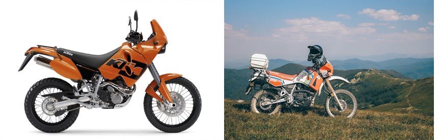 Motorrad Vergleich KTM 640 LC4 Adventure 2005 vs. Kawasaki KLR 500 1987