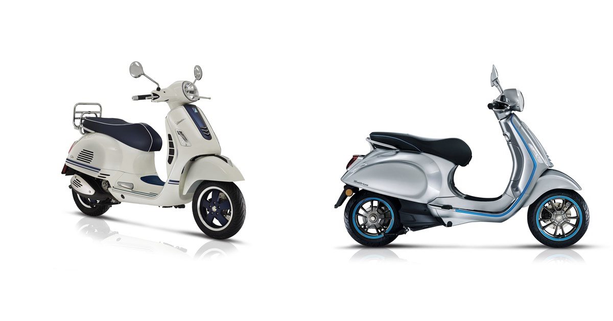 Motorrad Vergleich Vespa GTS 300 Yacht Club 2019 vs. Vespa Elettrica 70 km/h 2020
