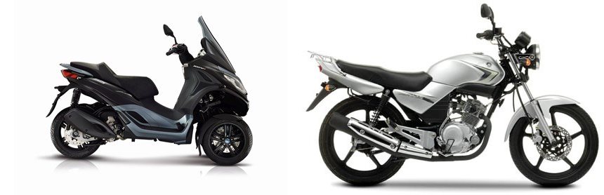 Motorrad Vergleich Piaggio MP3 300 2021 vs. Yamaha YBR 125 2009