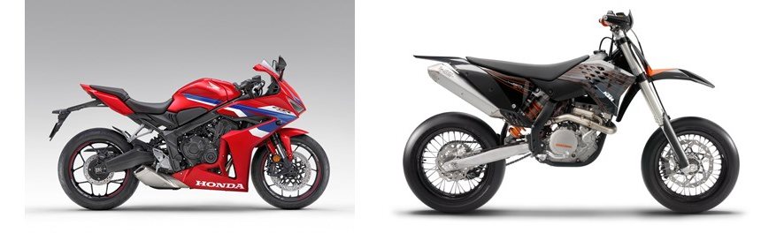 Motorrad Vergleich Honda CBR650R 2024 vs. KTM 450 SMR 2010