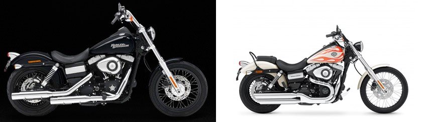 Harley-Davidson Dyna Street Bob FXDB 2012 vs Harley-Davidson Dyna Wide ...