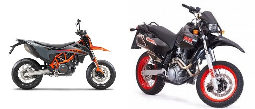Motorrad Vergleich KTM 690 SMC R 2021 vs. MZ 660 Supermoto 2009