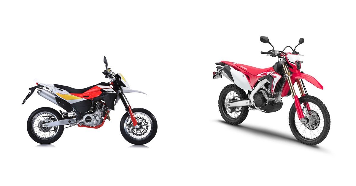 Motorrad Vergleich SWM SM 650 R 2016 vs. Honda CRF 450 L 2019