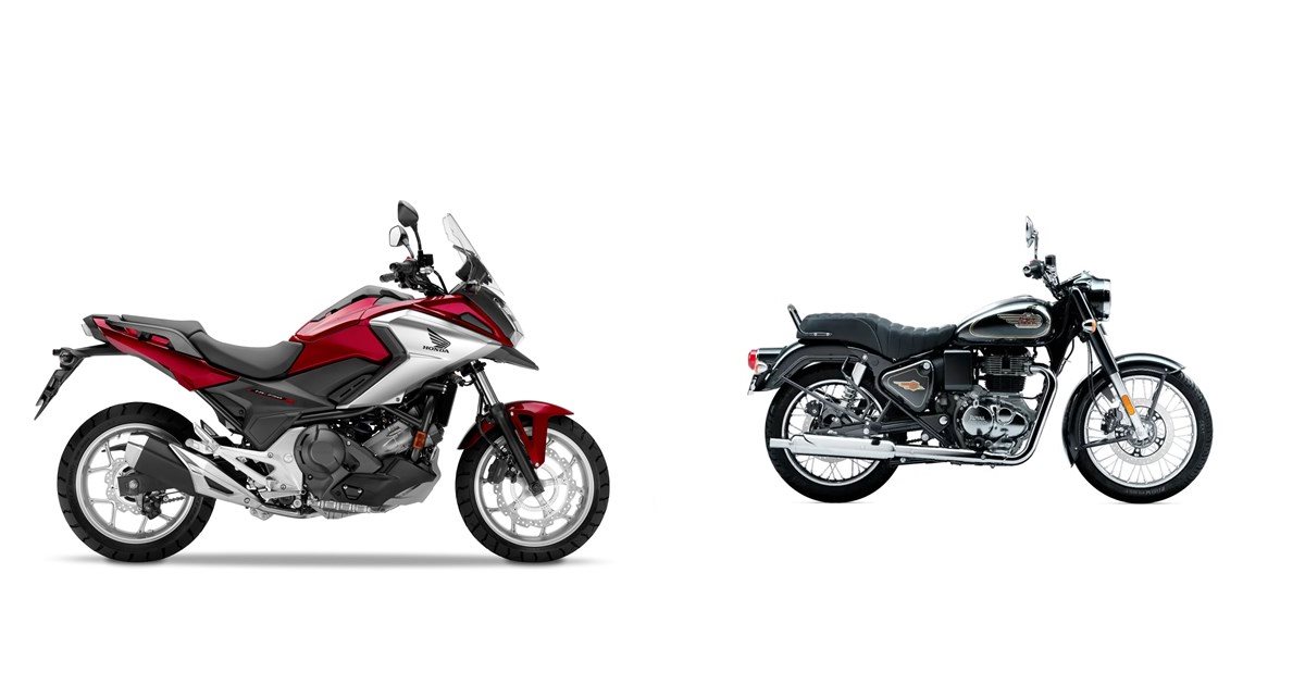 Motorrad Vergleich Honda NC750X DCT 2019 vs. Royal Enfield Bullet 350 2024