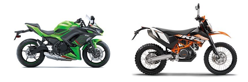 Motorrad Vergleich Kawasaki Ninja 650 2023 vs. KTM 690 Enduro R 2012