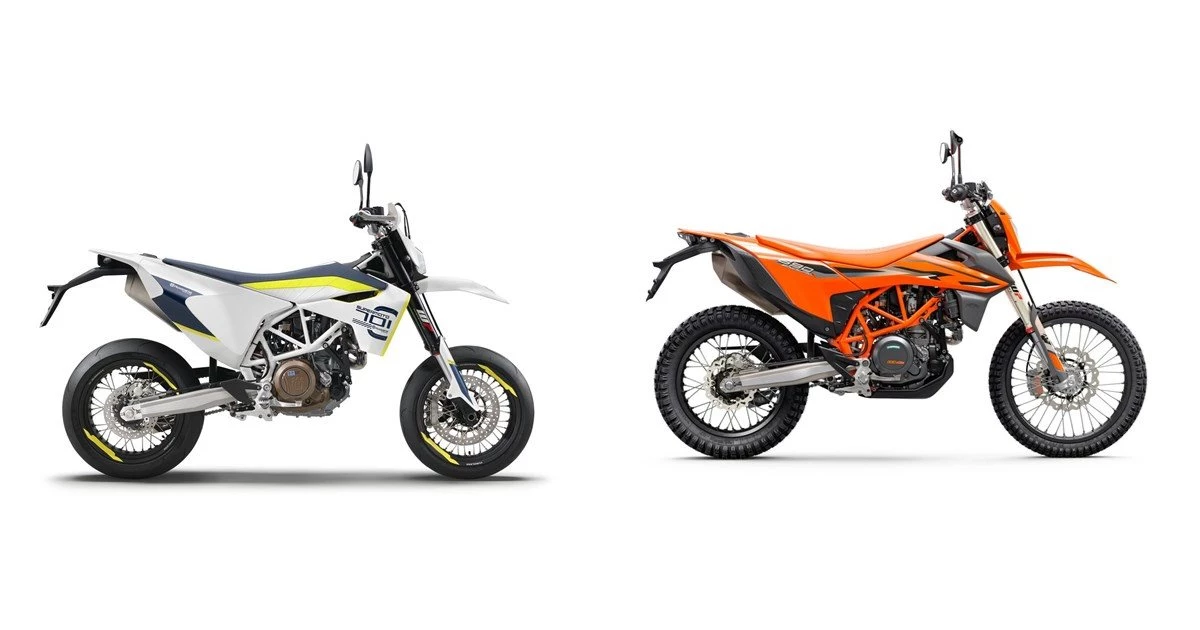 Motorrad Vergleich Husqvarna 701 Supermoto 2017 vs. KTM 690 Enduro R 2024