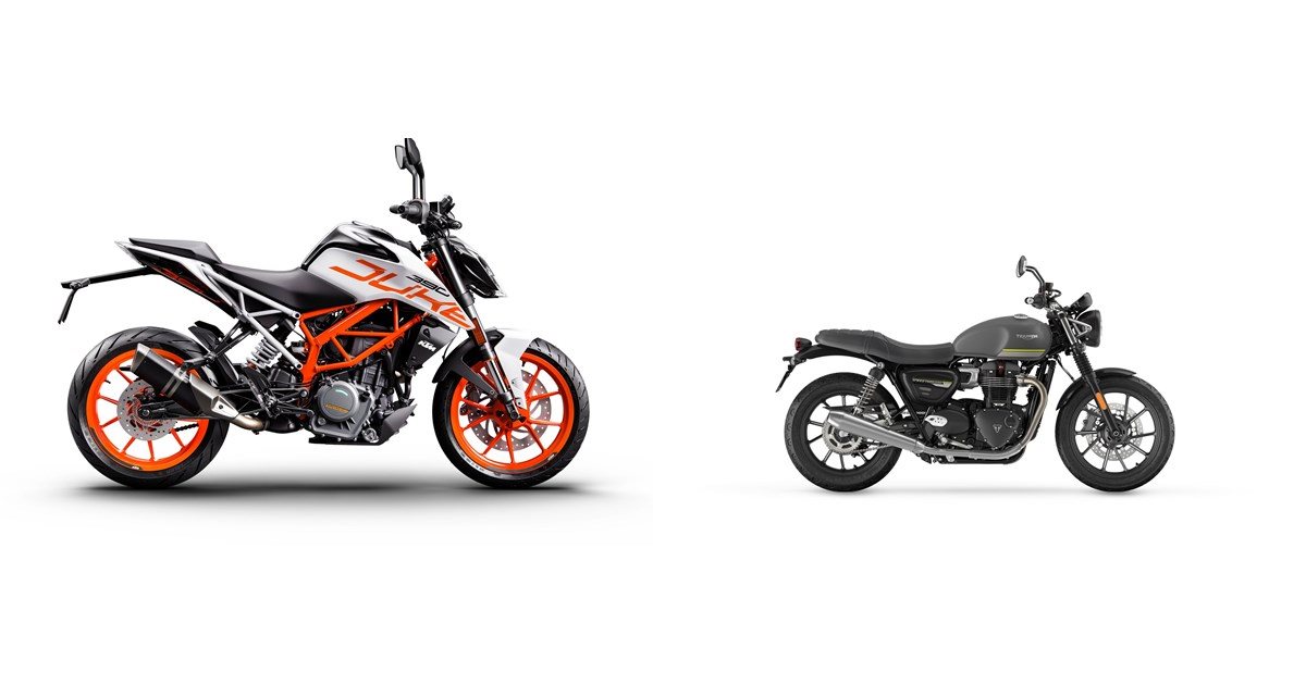 Motorrad Vergleich KTM 390 Duke 2018 vs. Triumph Speed Twin 900 2023