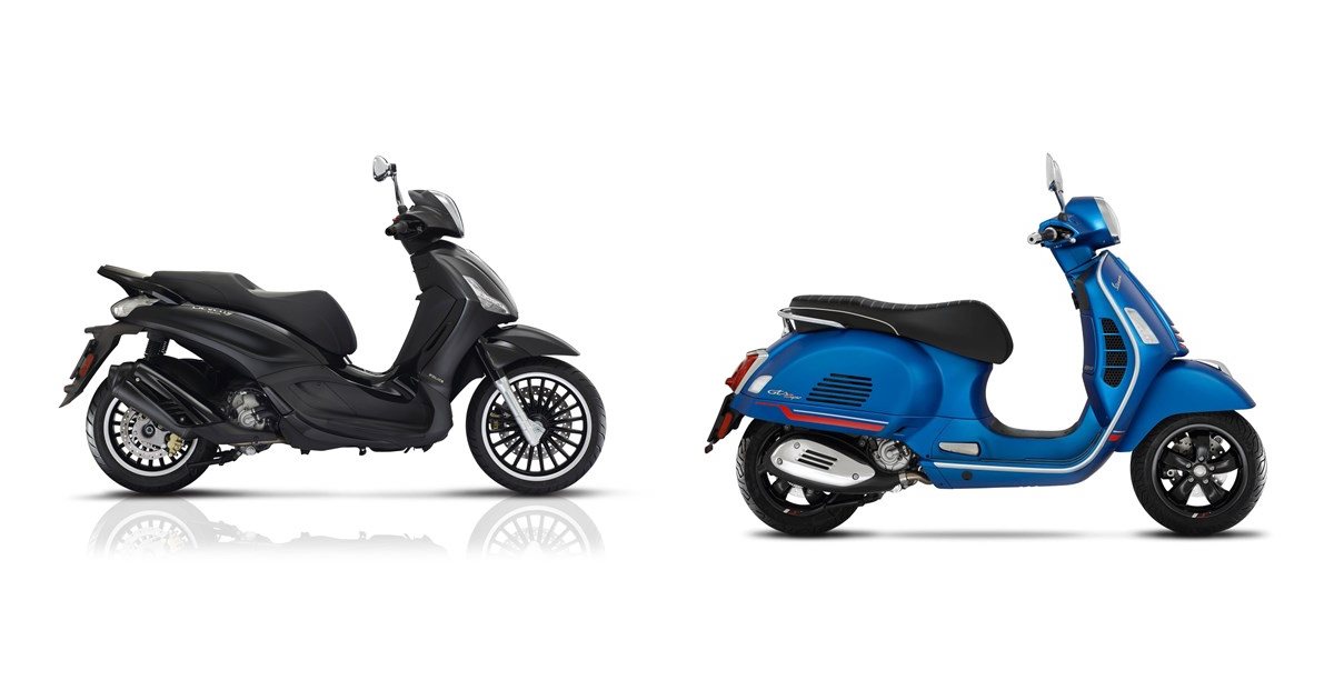 Motorrad Vergleich Piaggio Beverly 300 i.e. Police 2018 vs. Vespa GTS 300 hpe Super Sport 2021