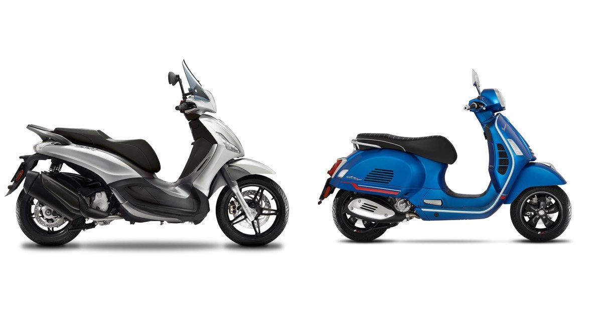 Motorrad Vergleich Piaggio Beverly 350ie Sport Touring 2019 vs. Vespa GTS 300 hpe Super Sport 2021