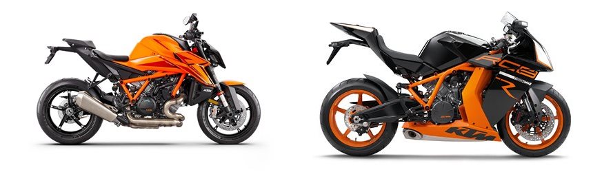 Motorrad Vergleich KTM 1390 Super Duke R 2024 vs. KTM 1190 RC8 R 2012