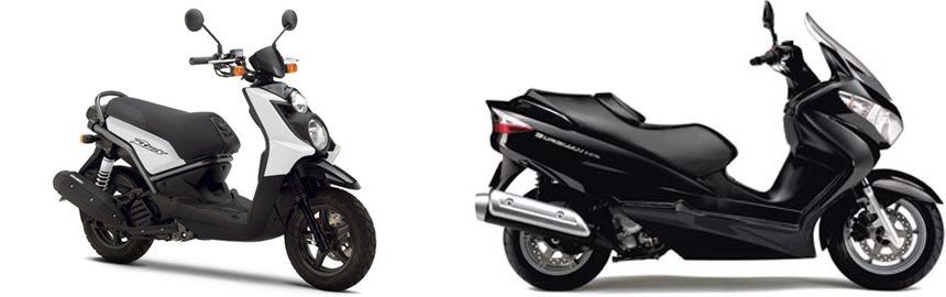 Motorrad Vergleich Yamaha BWs 125 2010 vs. Suzuki Burgman 125 2009