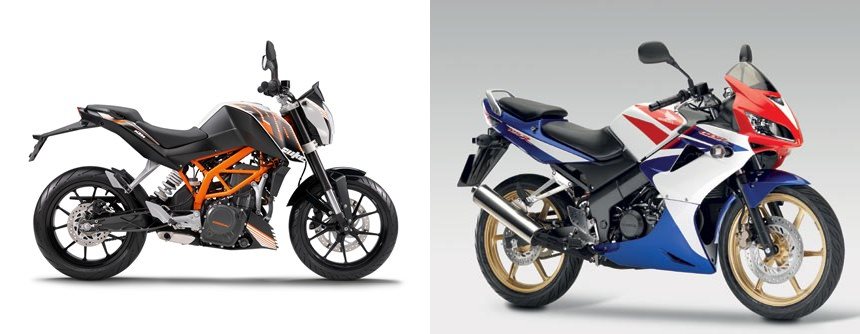 Motorrad Vergleich KTM 390 Duke 2015 vs. Honda CBR 125 R 2009