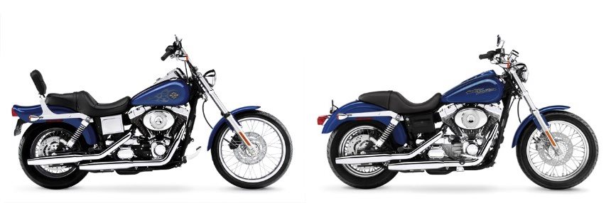 Motorrad Vergleich Harley-Davidson Dyna Wide Glide FXDWG 2005 vs. Harley-Davidson Dyna Super ...