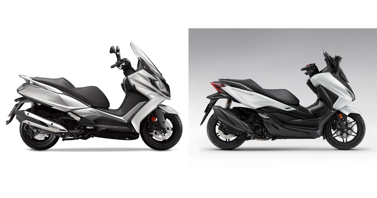 Motorrad Vergleich Kymco New Downtown 350i ABS 2025 vs. Honda Forza 350 2025