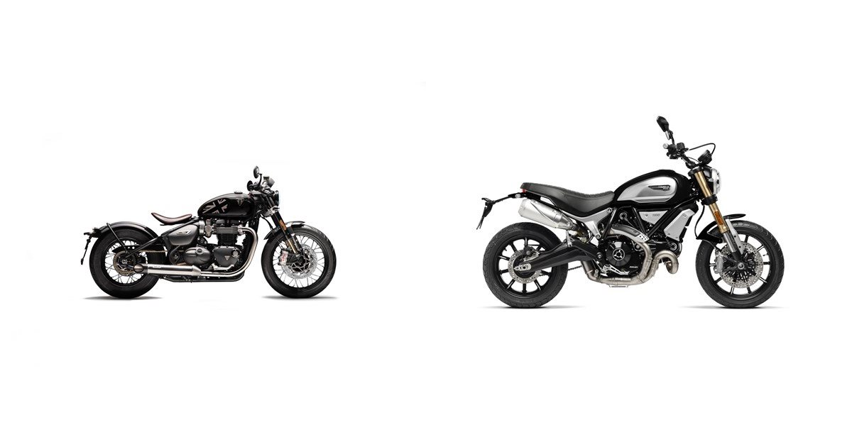 Motorrad Vergleich Triumph Bonneville Bobber TFC 2020 vs. Ducati Scrambler 1100 2020