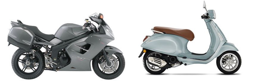 Motorrad Vergleich Triumph Sprint ST 2009 vs. Vespa Primavera 50 4T 2021
