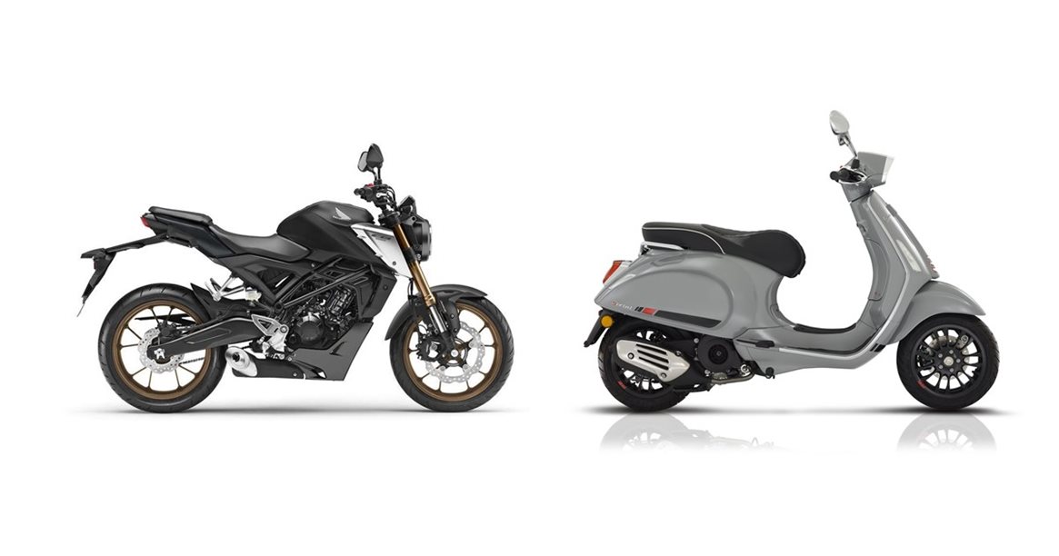 Motorrad Vergleich Honda CB125R 2025 vs. Vespa Sprint 125ie 3v S 2018