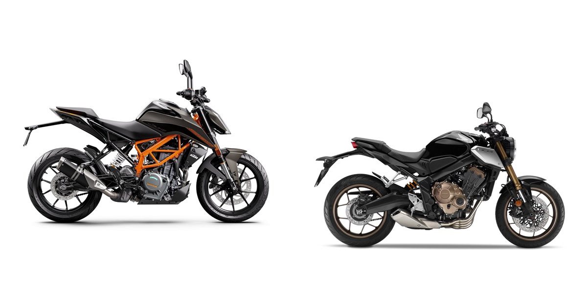 Motorrad Vergleich KTM 390 Duke 2023 vs. Honda CB650R 2019
