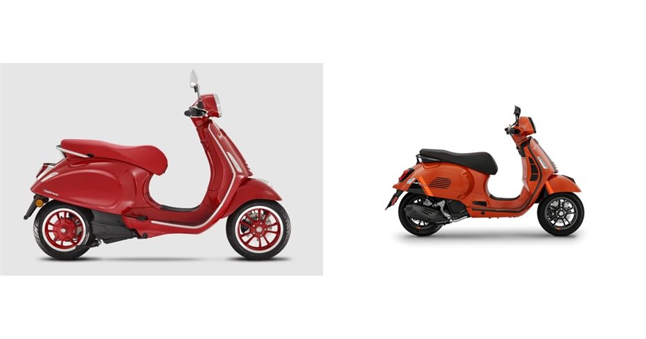 Motorrad Vergleich Vespa Elettrica RED 70km/h 2023 vs. Vespa GTS 125 Super Sport 2024