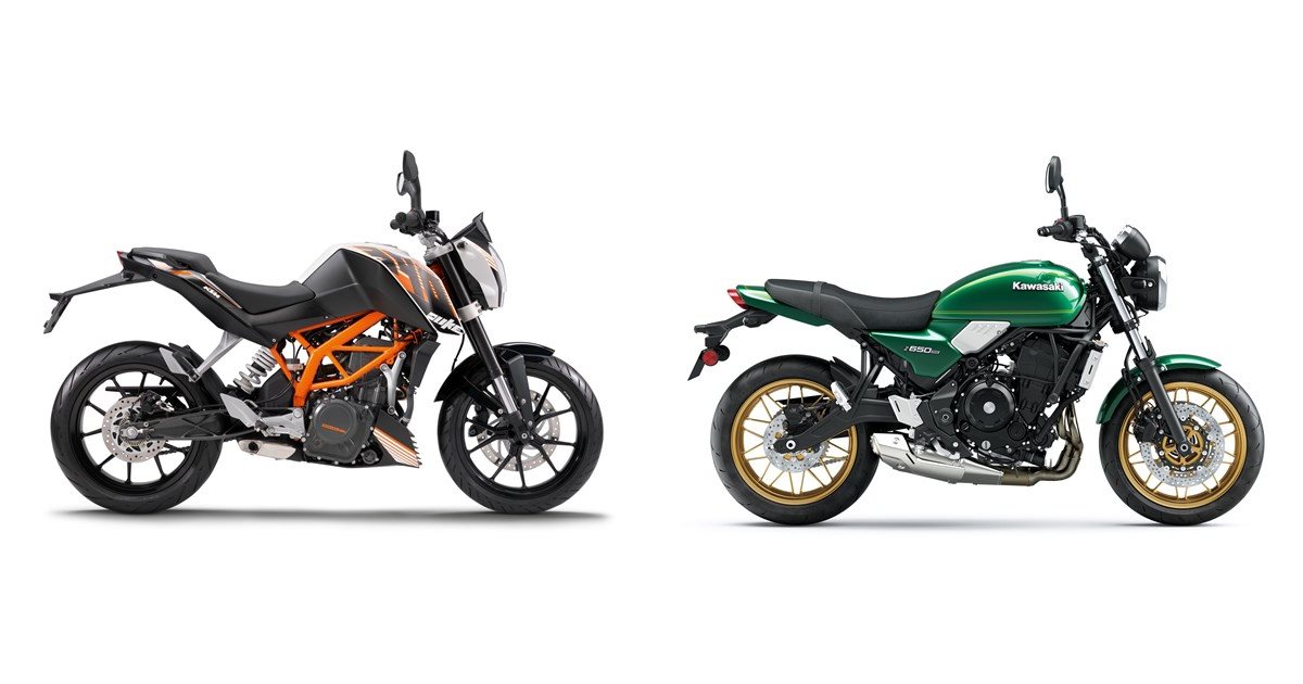 Motorrad Vergleich KTM 390 Duke 2015 vs. Kawasaki Z650 RS 2023