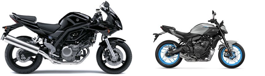 Motorrad Vergleich Suzuki SV 650S 2008 vs. Yamaha MT-07 2025