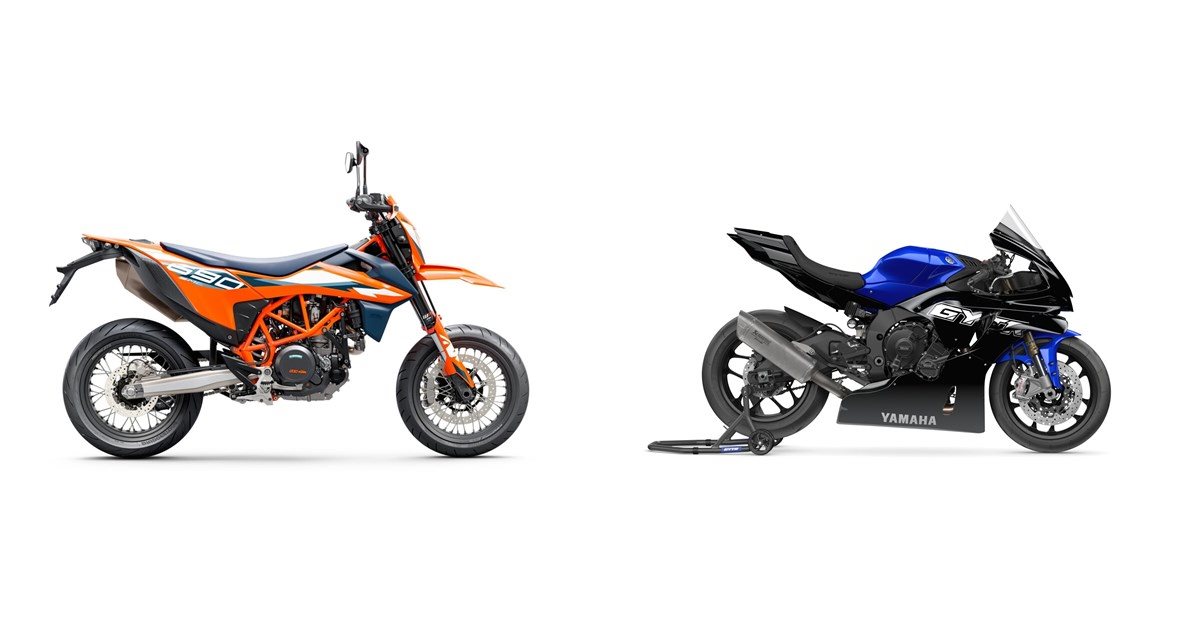 Motorrad Vergleich KTM 690 SMC R 2024 vs. Yamaha R1 GYTR 2025