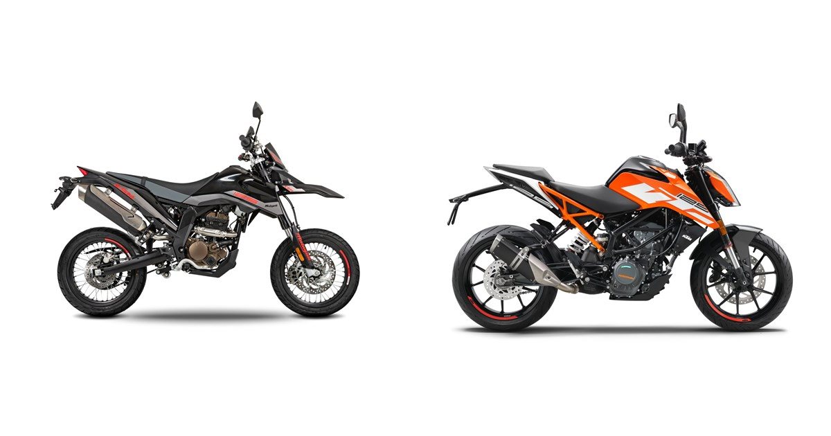 Motorrad Vergleich Malaguti XSM 125 Supermoto 2023 vs. KTM 125 Duke 2019