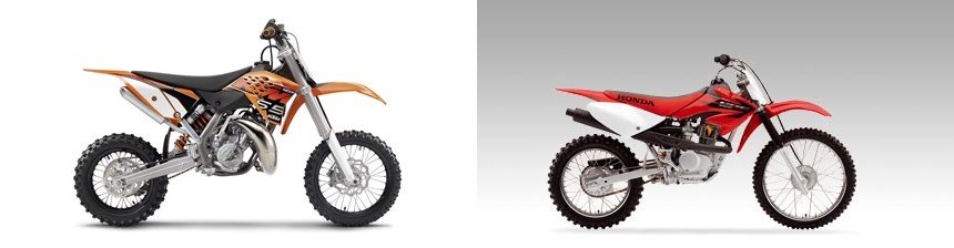 Motorrad Vergleich KTM 65 SX 2014 vs. Honda CRF 100 F 2009