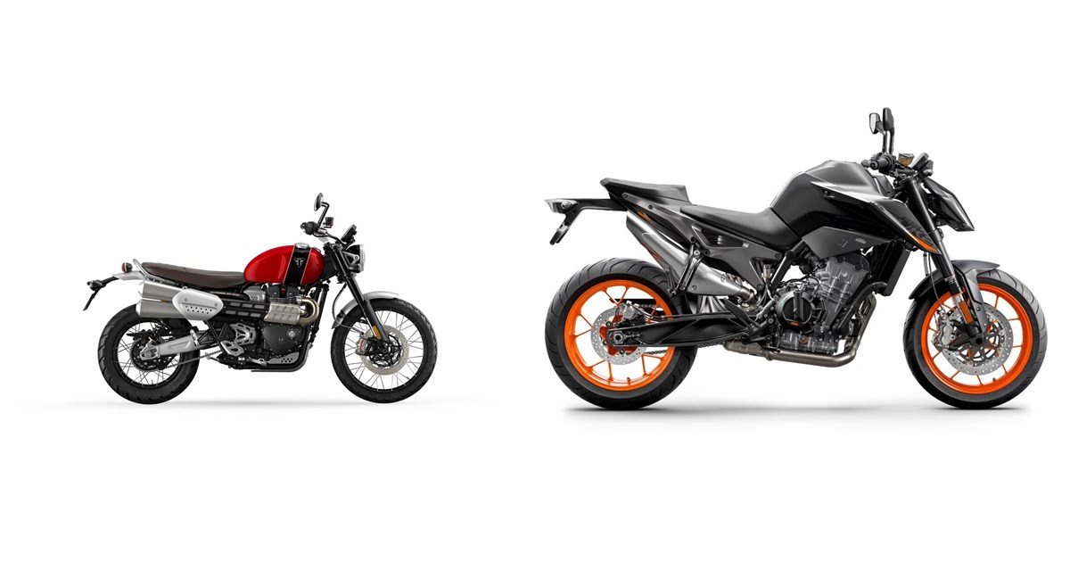 Motorrad Vergleich Triumph Scrambler 1200 XC 2023 vs. KTM 890 Duke 2021