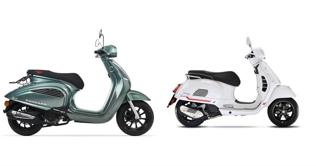 Motorrad Vergleich Zündapp Bella R 125 2020 vs. Vespa GTS 125 Super Sport 2022